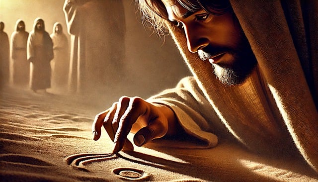 Download Jesus In Sand, Silent Teacher, Holy Inscription. Royalty-Free ...