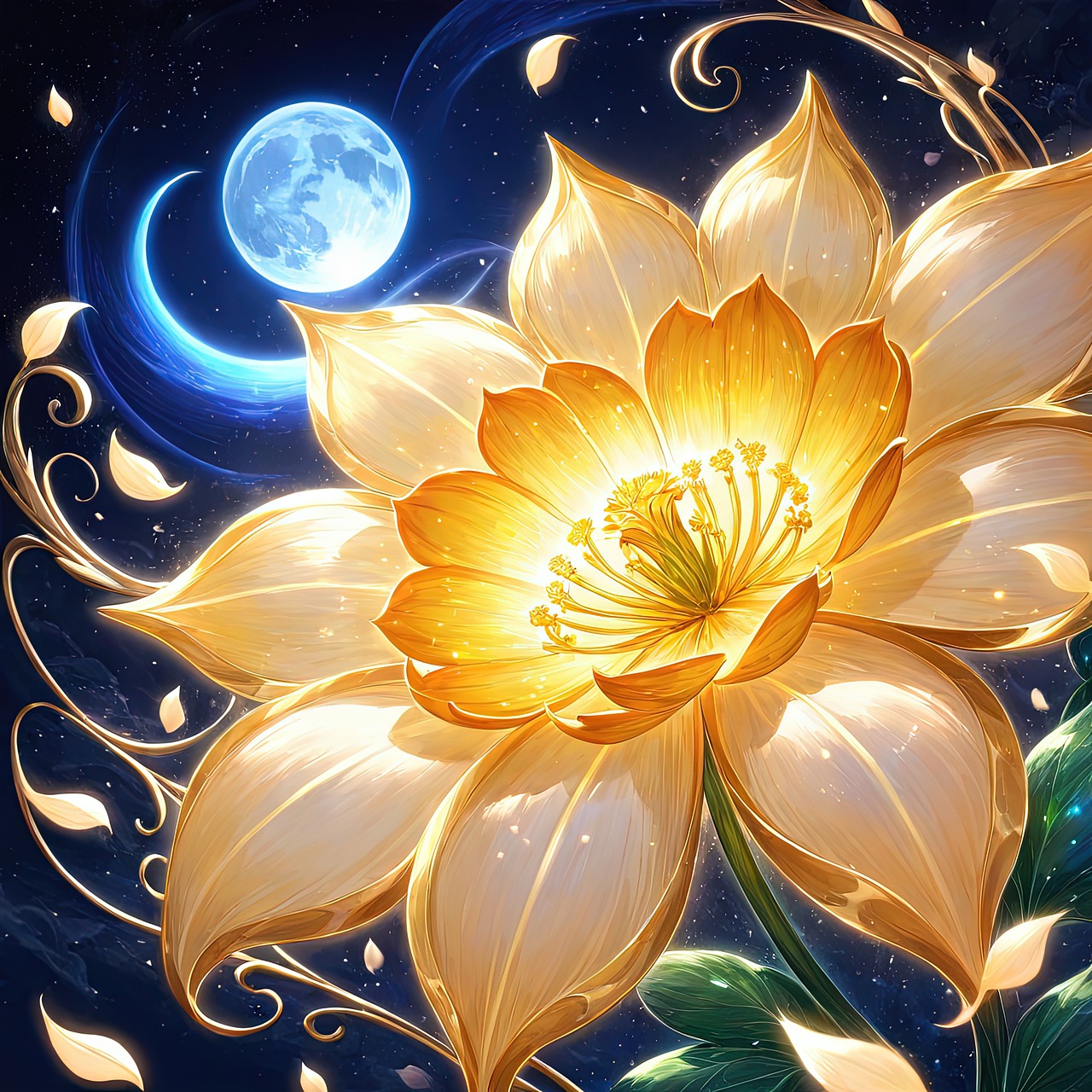Download Golden Moonflower, Fantasy Bloom, Lunar Glow. Royalty-Free ...