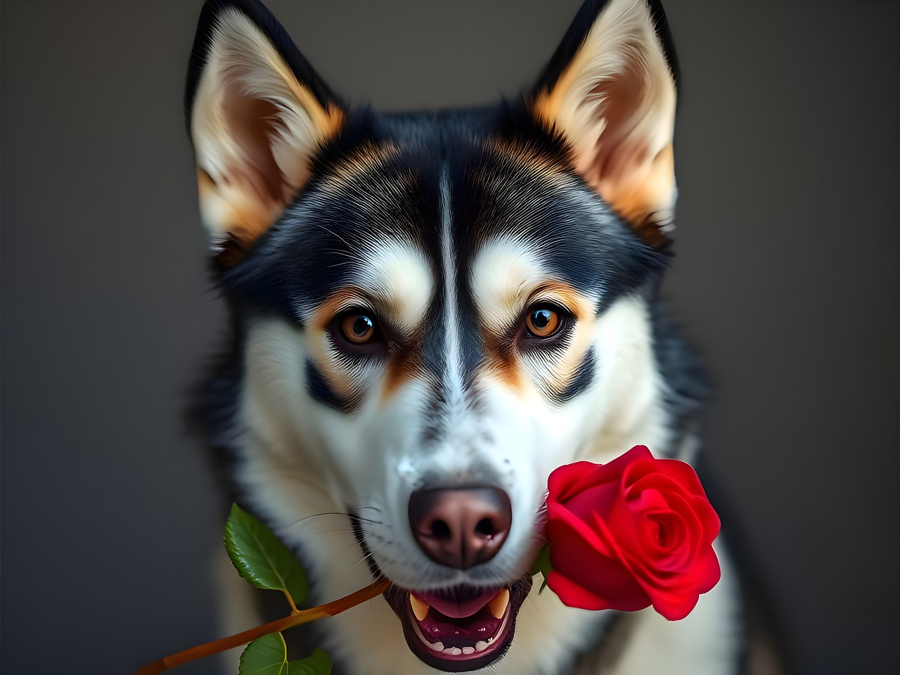 Download Husky, Holding Red Rose, Flower. Royalty-Free Stock ...