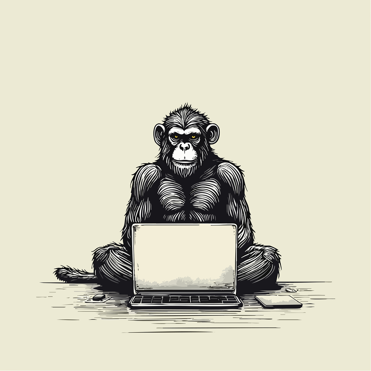 Download Aesthetic Line Art, Monkey Illustration, Laptop Design ...