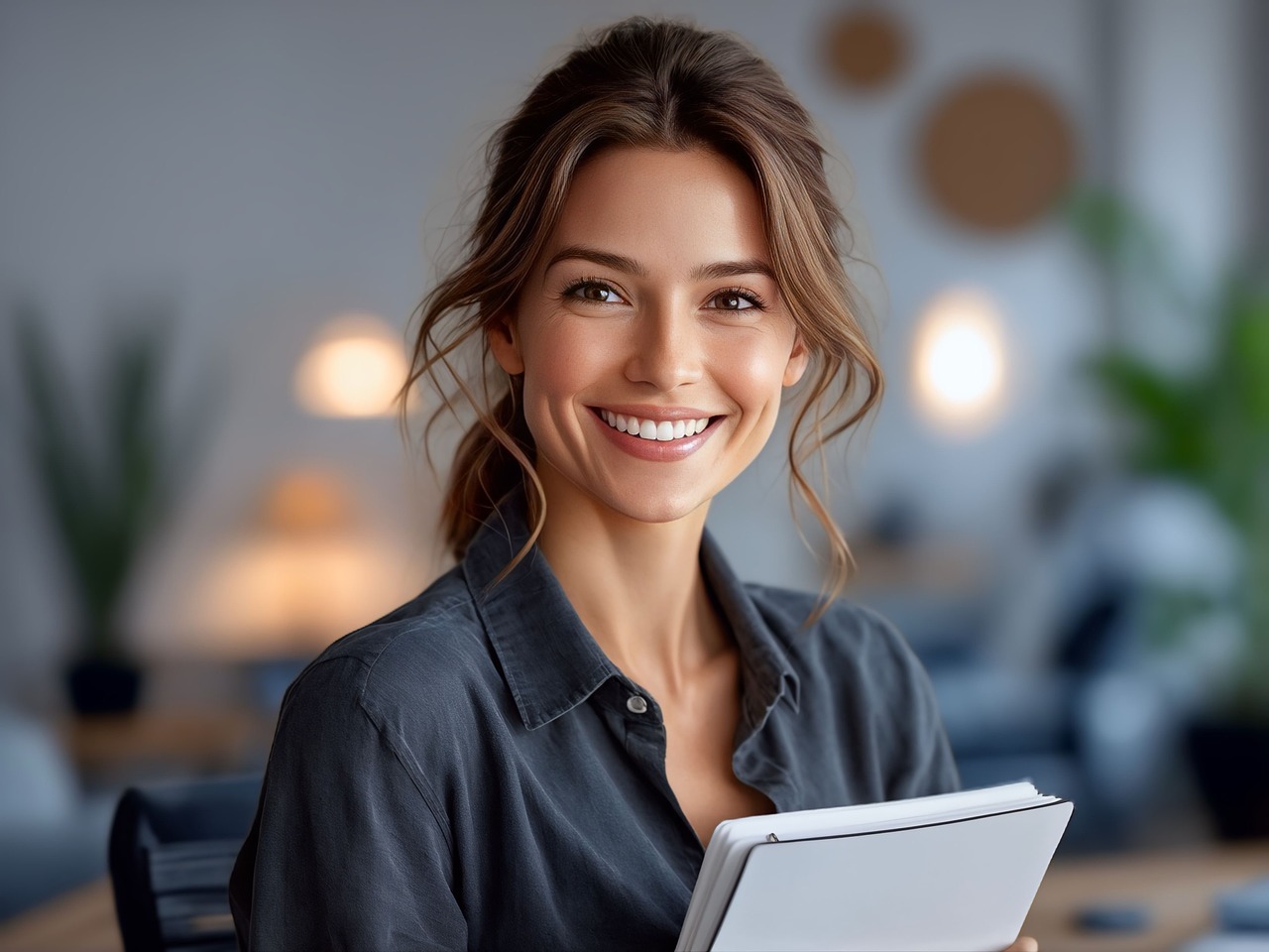 Download Smiling Woman, Brunette, Office. Royalty-Free Stock ...