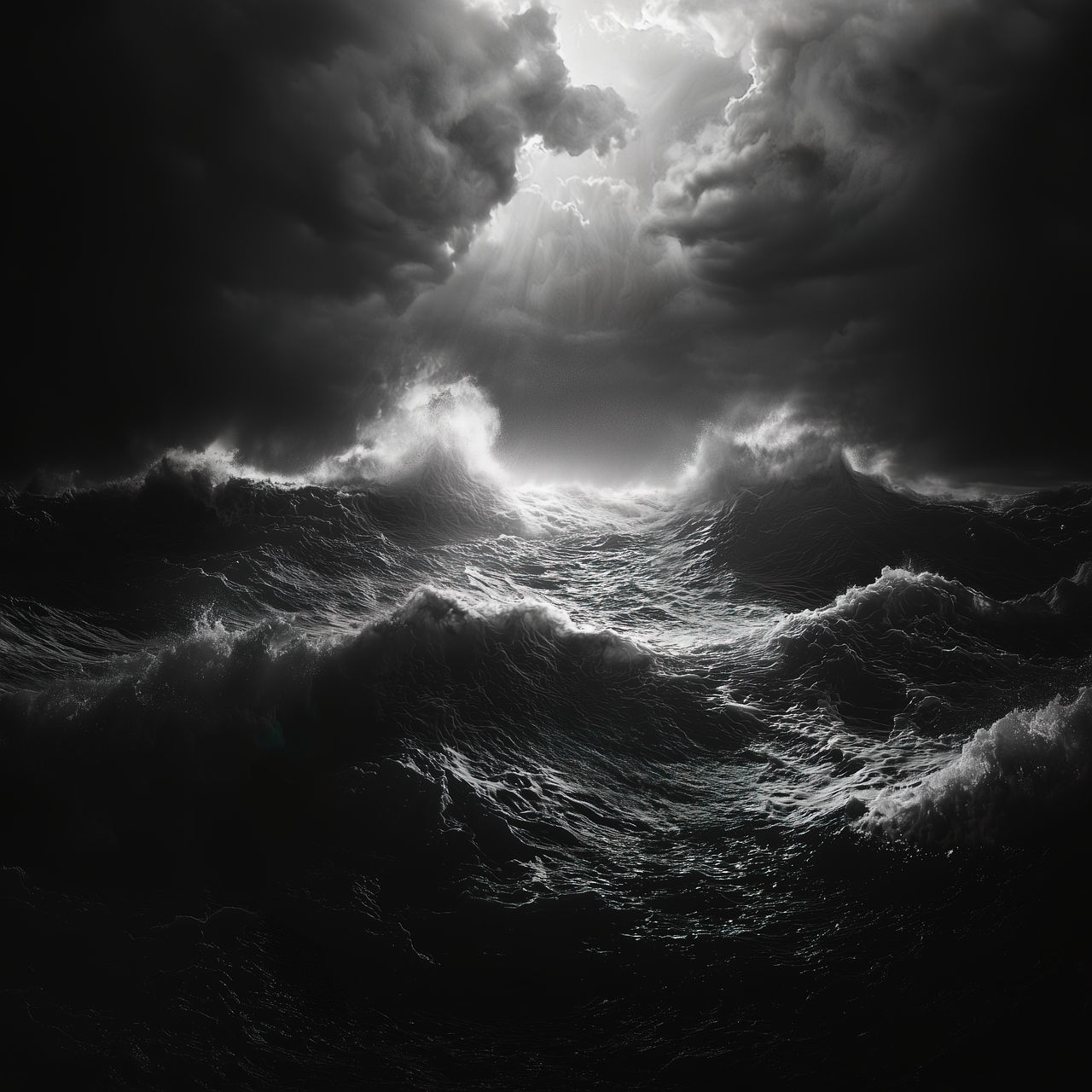 Download Black And White Seascape, Stormy Ocean, Dramatic Waves ...