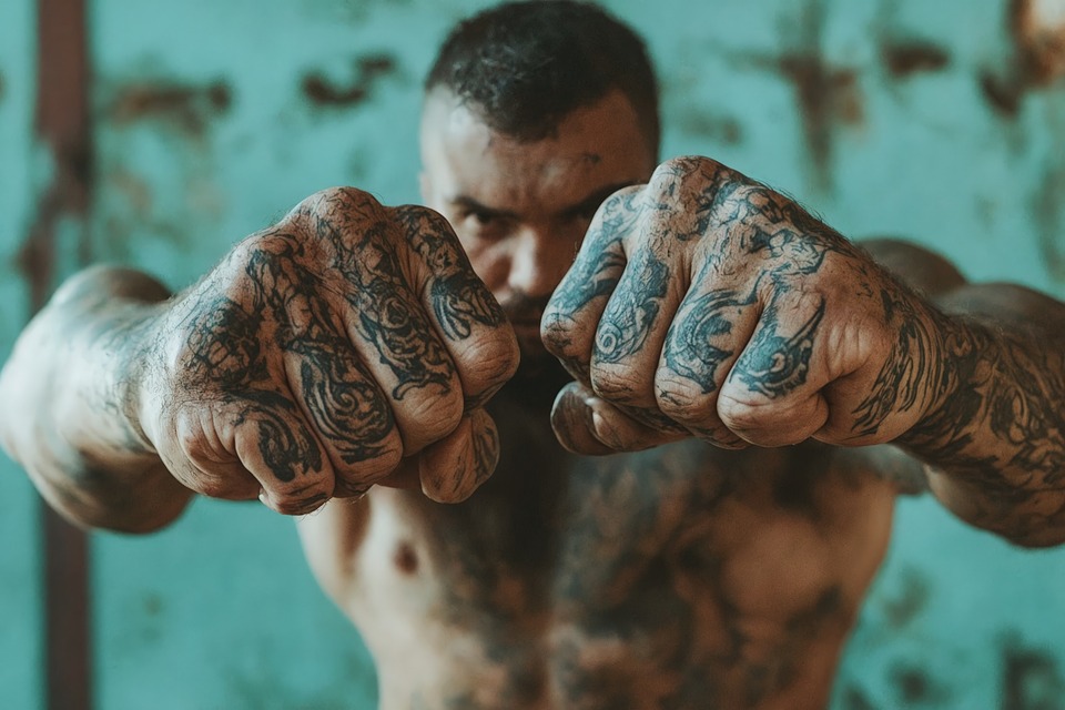 Download Men, Clenched Fists, Tattoos. Royalty-Free Stock Illustration ...