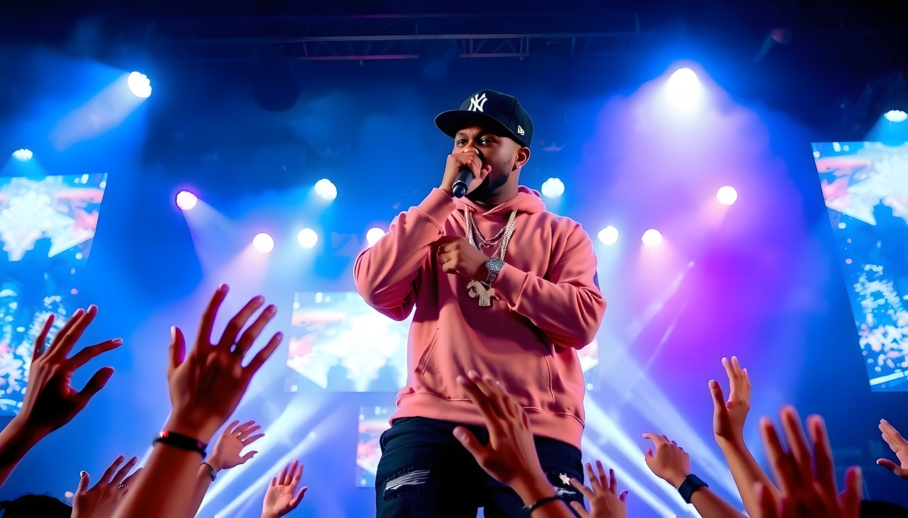 Download Live Concert, Rapper On Stage, Hip Hop Performance. Royalty ...