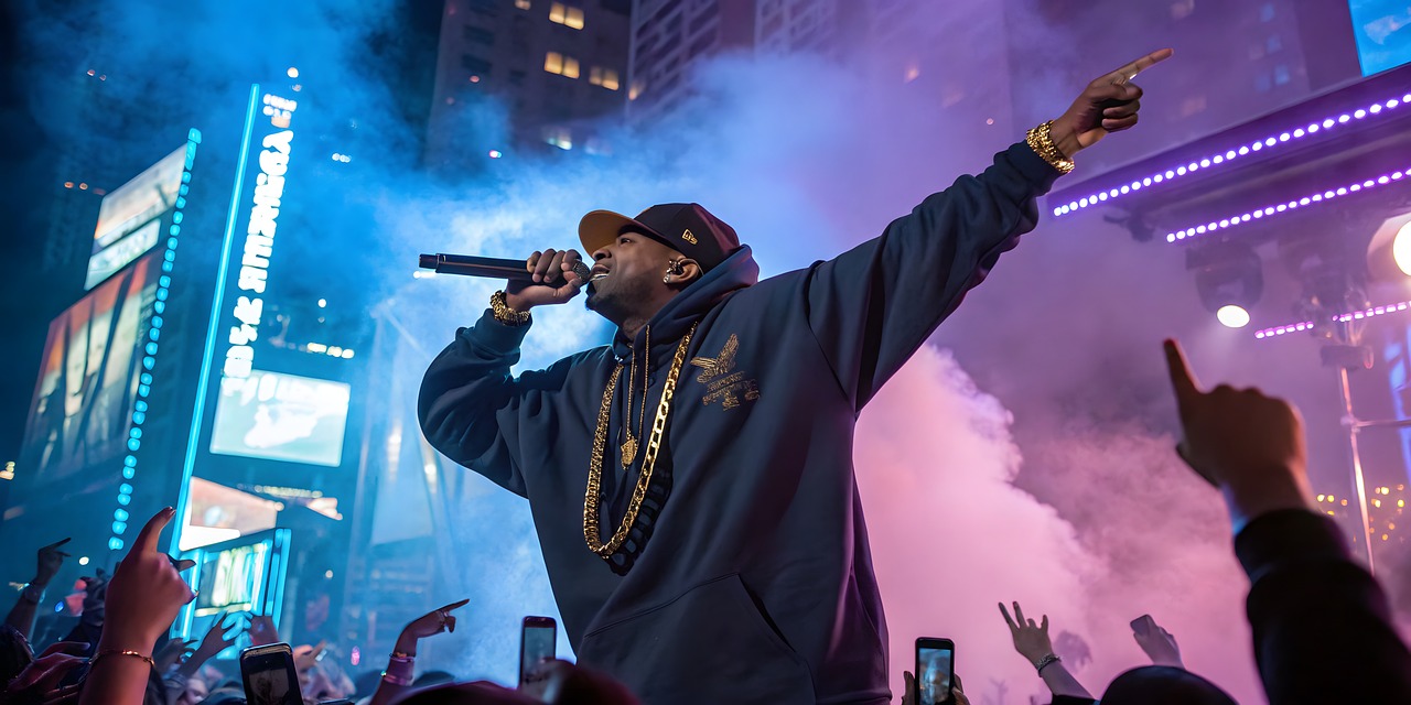 Download Live Concert, Rapper On Stage, Hip Hop Performance. Royalty ...