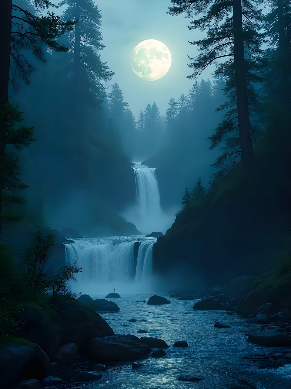 Download Ai Generated, Waterfall, Night. Royalty-Free Stock ...