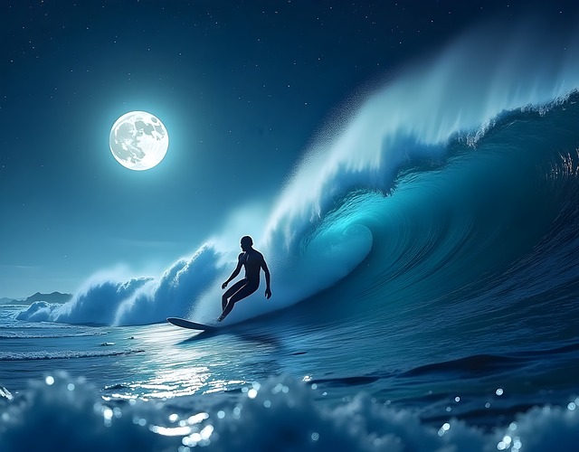 Download By Ai, Surfing, Night Ocean. Royalty-Free Stock Illustration ...