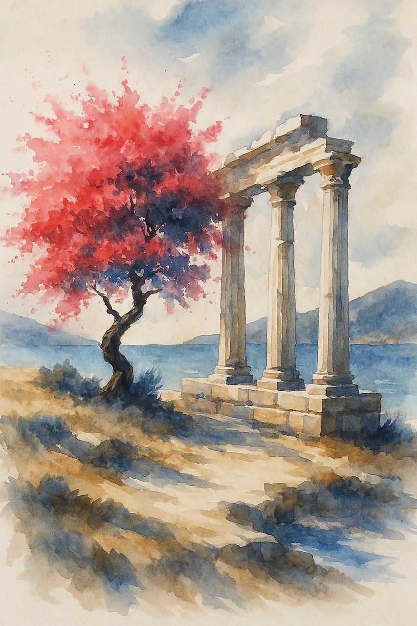 Download Watercolor Ruins, Ancient Columns Art, Coastal Watercolor ...