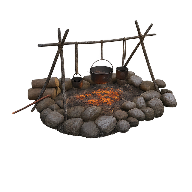 Download Primitive Campfire, Stone Fire Pit, Outdoor Cooking Setup ...
