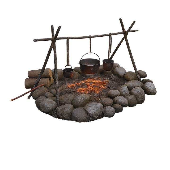 Download Primitive Campfire, Stone Fire Pit, Outdoor Cooking Setup ...