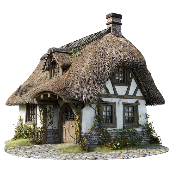 Download Thatched Roof Cottage, Medieval House, Fantasy Home. Royalty ...