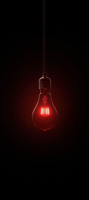 Download Red Light Bulb, Moody Lighting, Hanging Bulb In Dark. Royalty ...