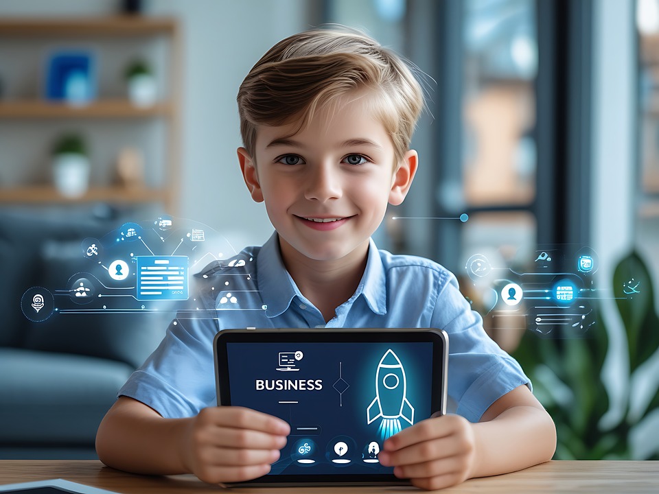 Download Kid With Tablet, Child Using Tablet, Startup Concept. Royalty ...