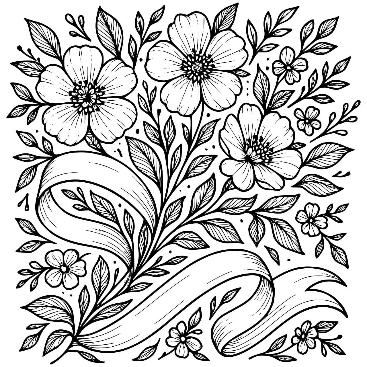 Download Intricate Floral, Vintage Flower Drawing, Black And White ...