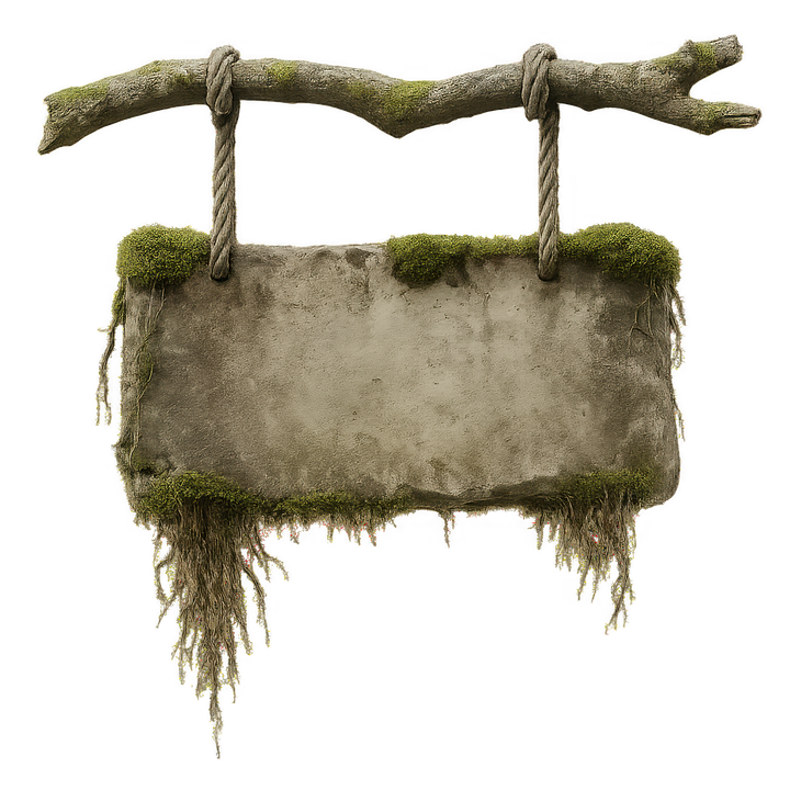 Download Stone Sign, Hanging Signboard, Mossy Branch. Royalty-Free ...