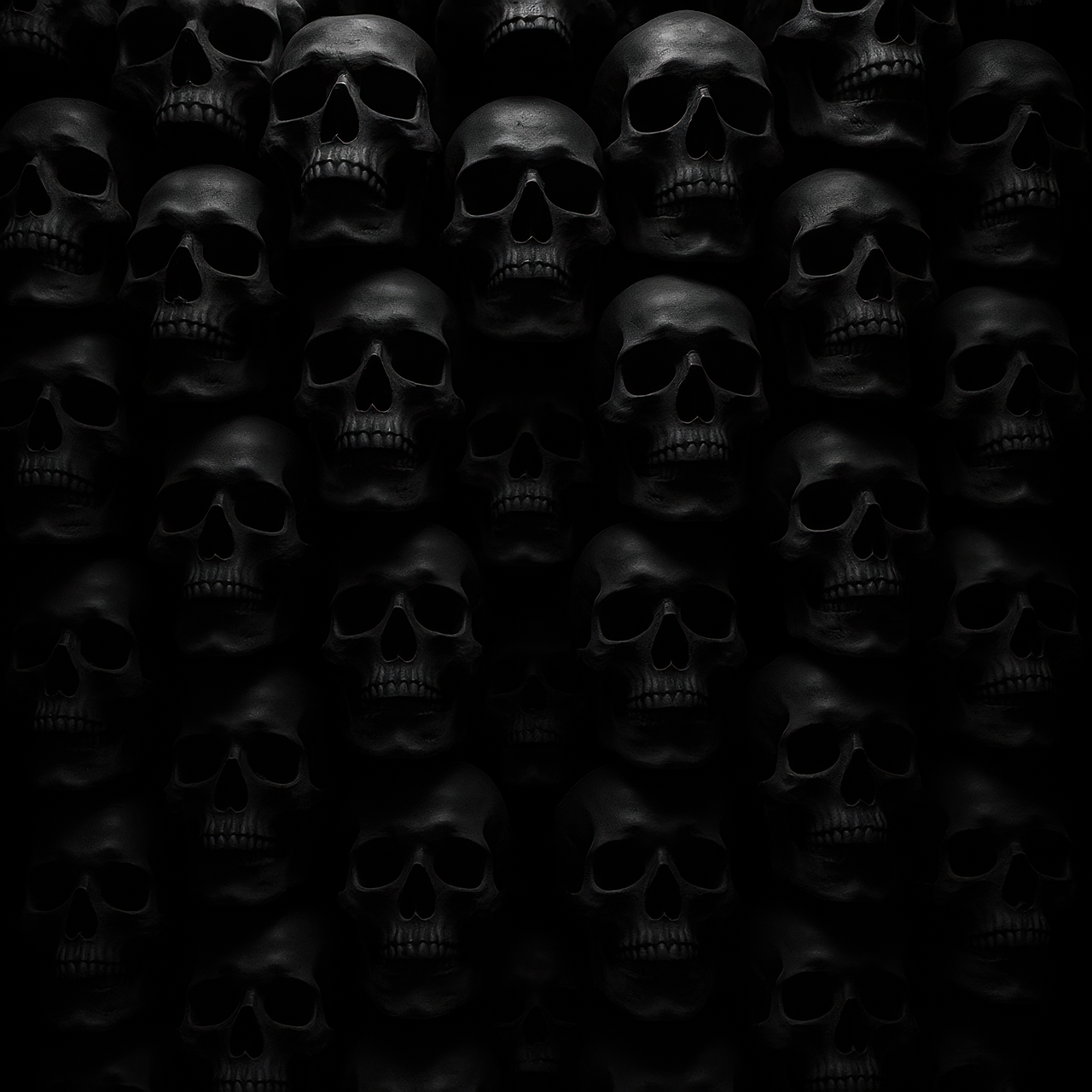 Download Black Skulls, Human Skull Wall, Gothic Horror. Royalty-Free ...