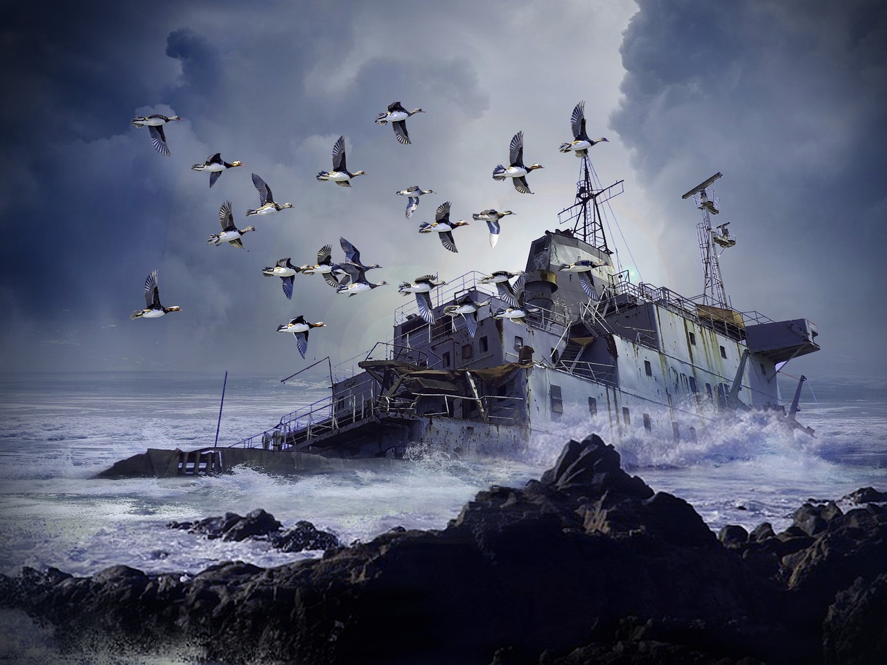 Flying Over The Ship Sunken - Free photo on Pixabay