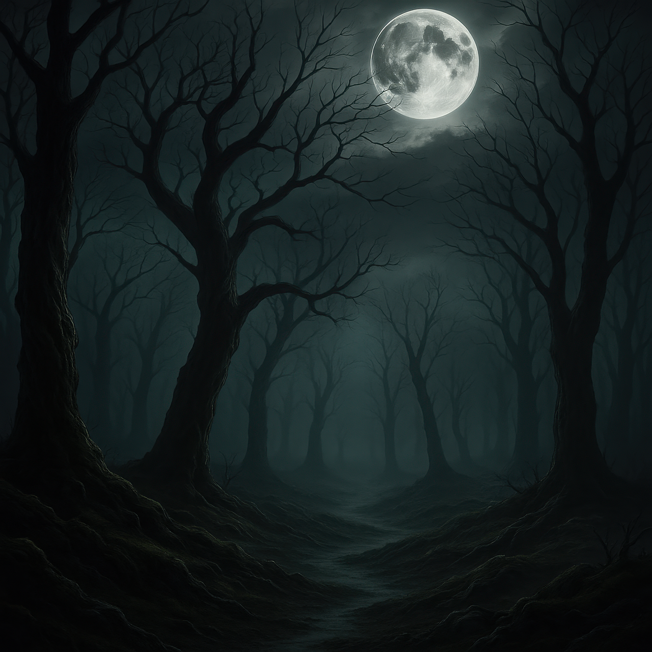 Download Spooky Forest, Haunted Woods, Full Moon. Royalty-Free Stock ...