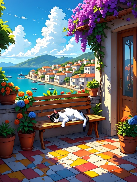 Download Chilling Cat, Cat, Mediterranean Village. Royalty-Free Stock ...