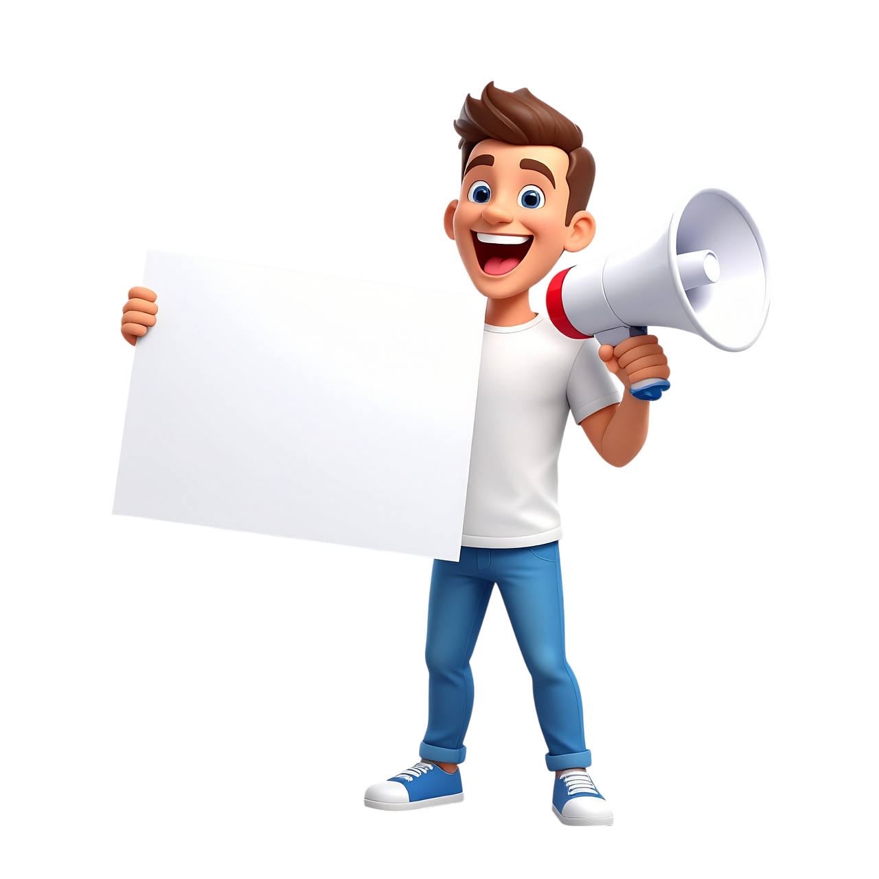 Download Advertising Character, Cartoon Megaphone, Banner Holding ...