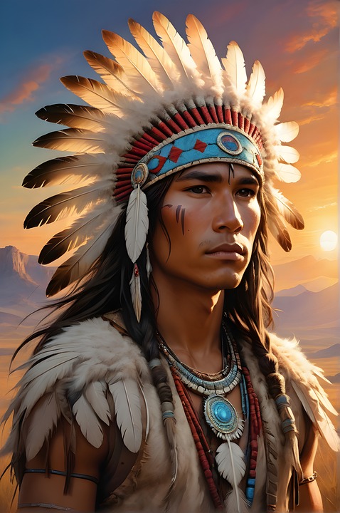 Download Native American, Warrior, Feather Headdress. Royalty-Free ...