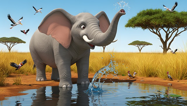 Kartun Gajah Lubang Air - Gambar gratis di Pixabay