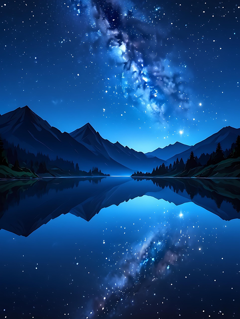 Download Mountains, Lake, Starry Night. Royalty-Free Stock Illustration ...