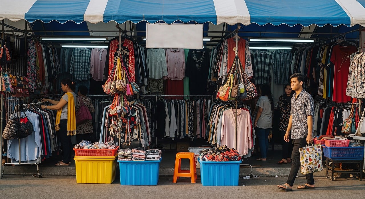 Download Street Market, Clothes, Canopy. Royalty-Free Stock ...