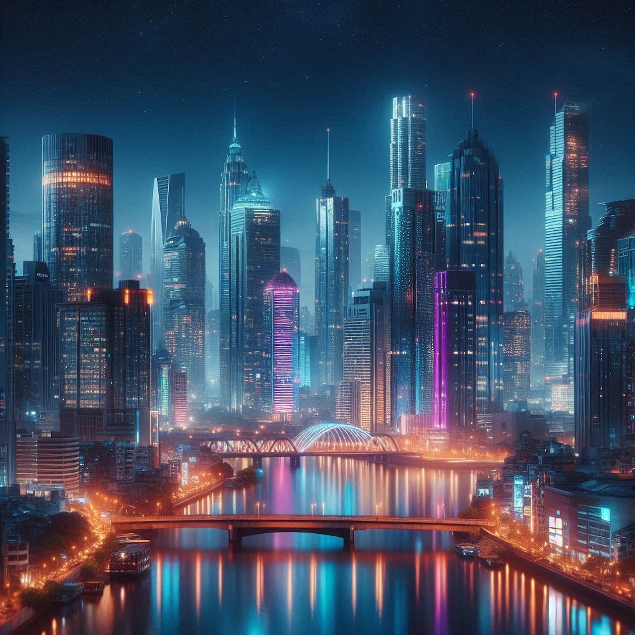 Download Metropolis Skyline, Cityscape, Night Photography. Royalty-Free ...