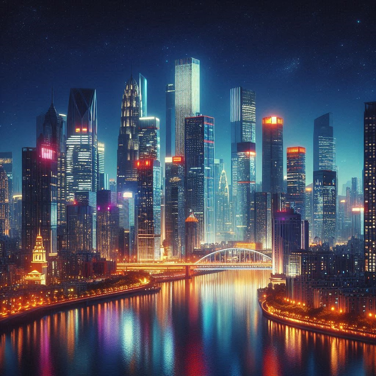 Download Metropolis Skyline, Cityscape, Night Photography. Royalty-Free ...