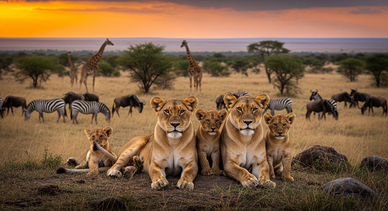 Download Lion, Pride Of Lions, African Savanna. Royalty-Free Stock ...