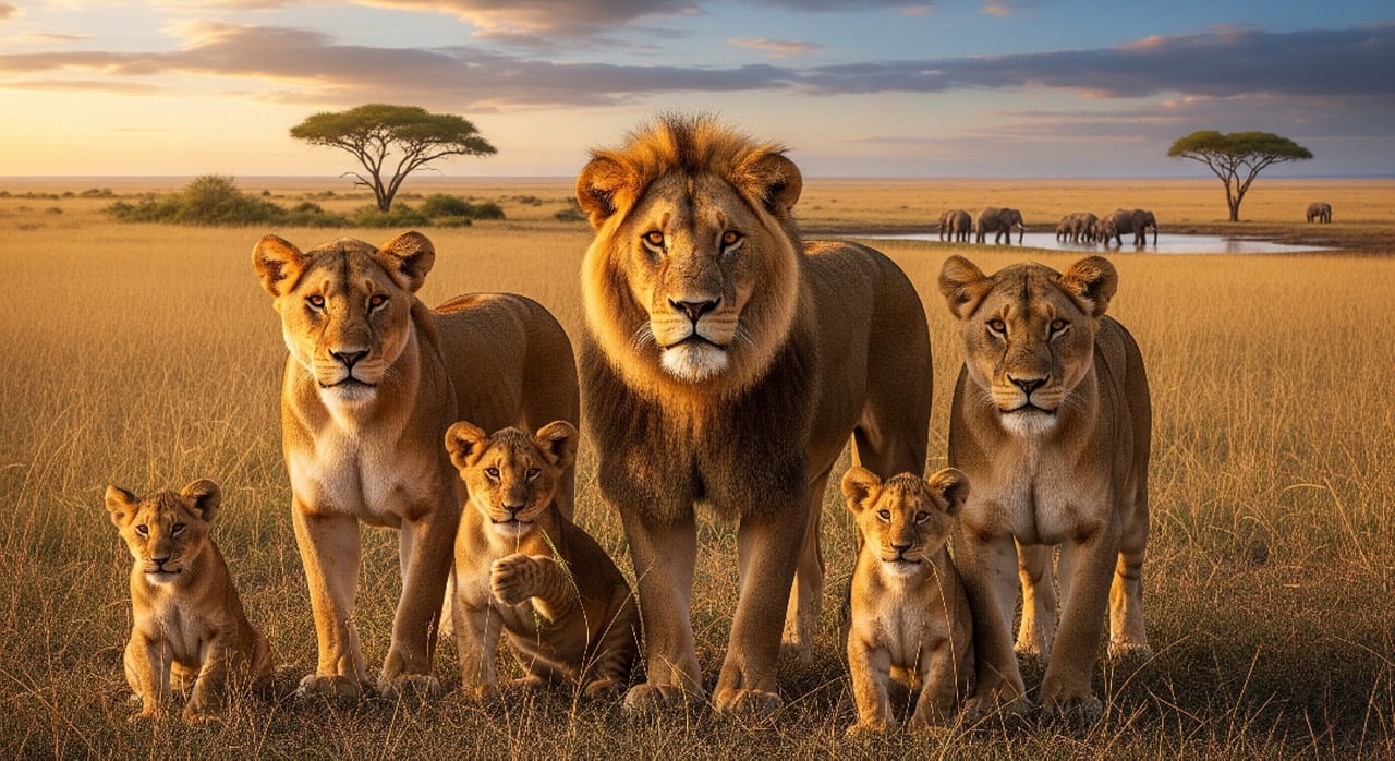 Download Lion, Pride Of Lions, African Savanna. Royalty-Free Stock ...