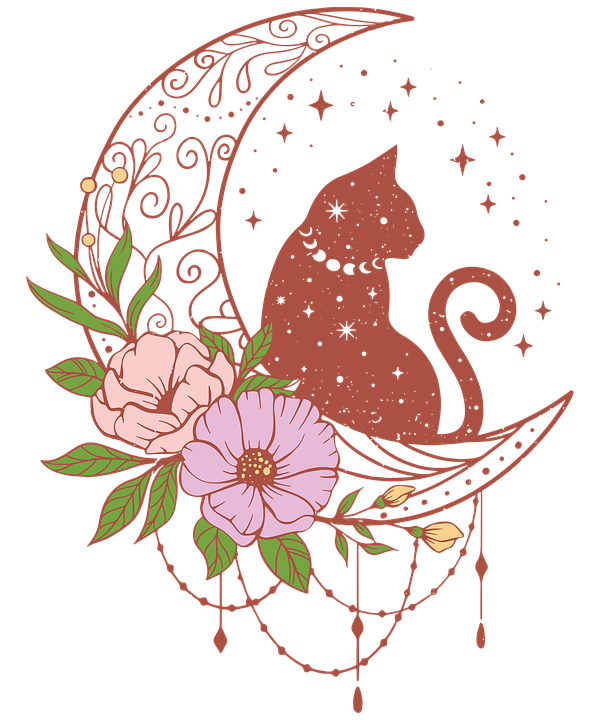 Celestial Floral Cat Moon - Free photo on Pixabay