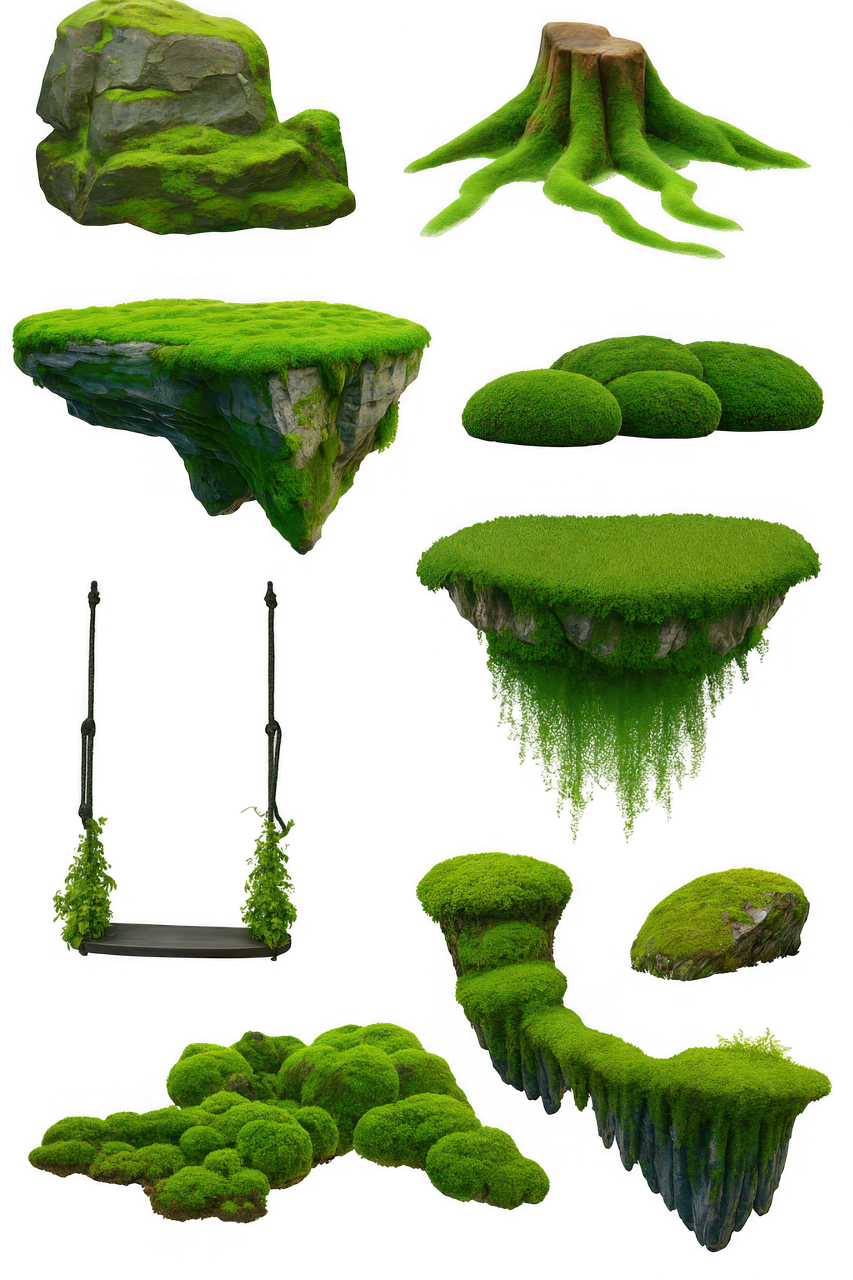 Download Moss Rocks, Floating Island, Fantasy Landscape. Royalty-Free ...
