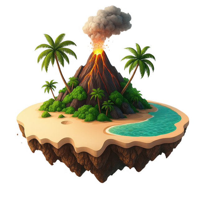 Download Volcano Island, Erupting Volcano, Tropical Island Art. Royalty ...