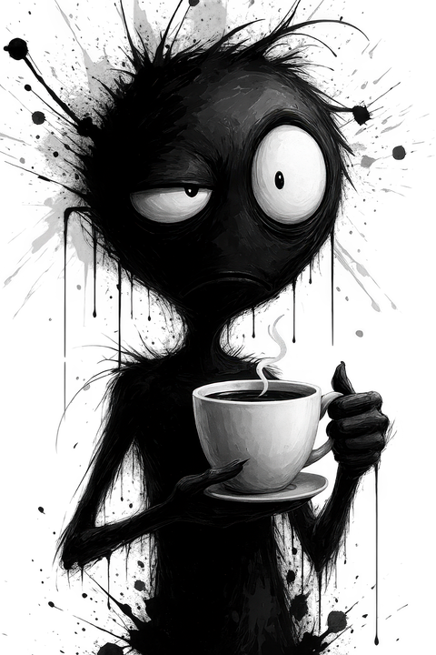 Download Grunge Cartoon, Coffee Character, Black And White Illustration ...