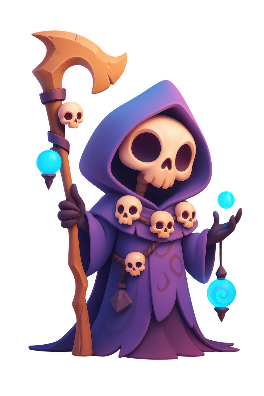 Download Cartoon Grim Reaper, Chibi Character, Cute Halloween. Royalty ...