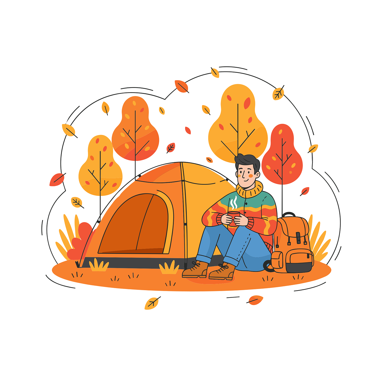 Download Autumn Camping, Fall Season, Man Traveler. Royalty-Free Vector ...