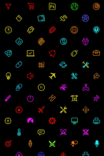 Download Neon Tech Icons, Digital Pattern Background, Futuristic ...