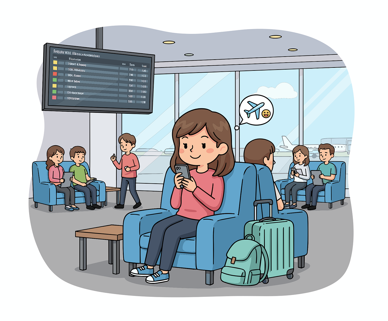 Esperando En El Aeropuerto Viajero - Gráficos vectoriales gratis en Pixabay