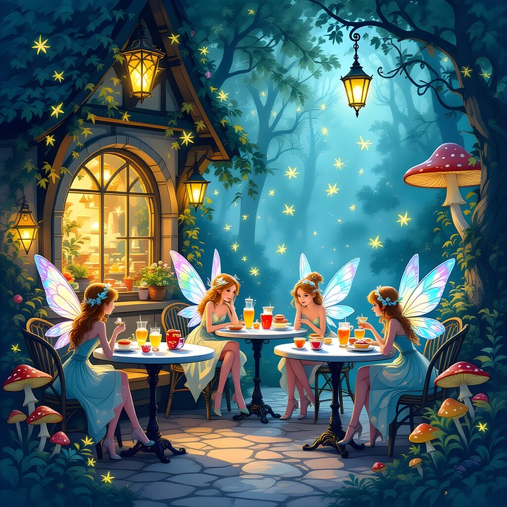 Download Fairy Cafe, Fairy, Lights. Royalty-Free Stock Illustration ...