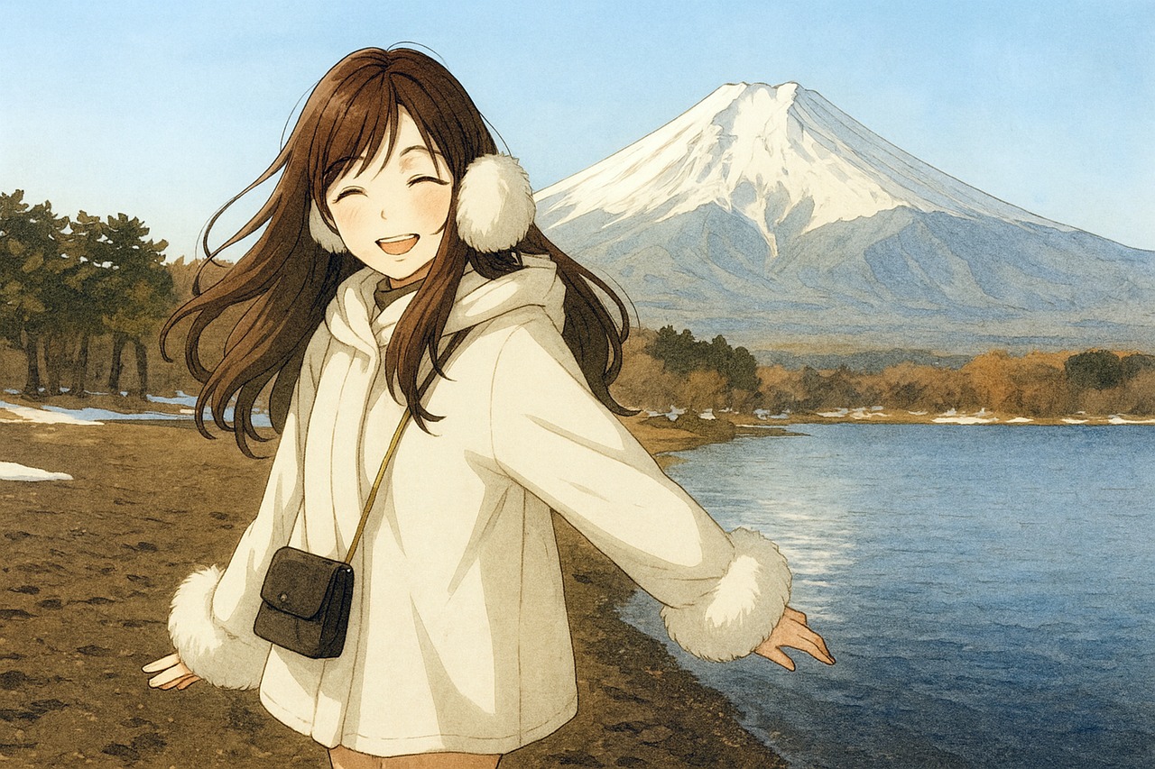Download Anime Girl, Mount Fuji, Winter. Royalty-Free Stock ...