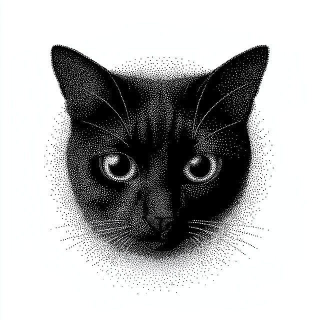 Download Black Cat, Stippling Drawing, Minimal Art. Royalty-Free Stock ...