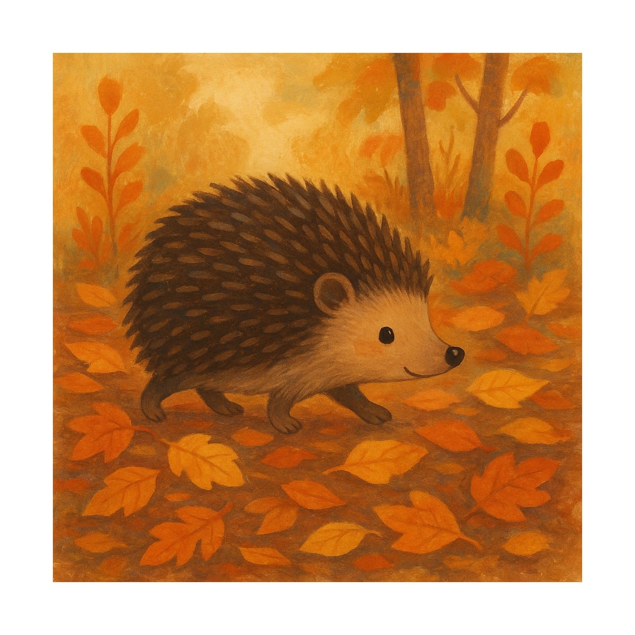 Download Cute Hedgehog, Autumn Leaves, Fall Illustration. Royalty-Free ...