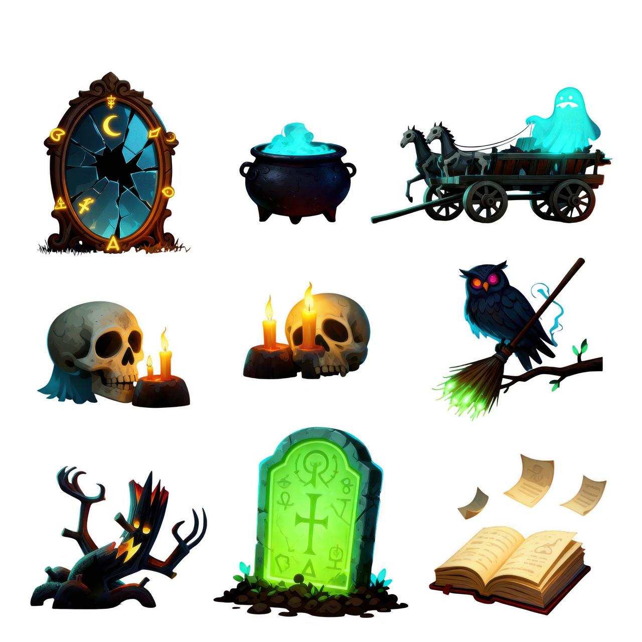 Download Halloween Icons, Spooky Set, Skulls And Ghosts. Royalty-Free ...