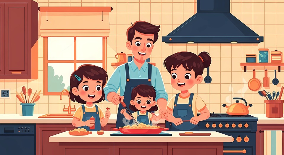 Download Cooking As A Family, Cozy Kitchen, Family Recipes. Royalty ...