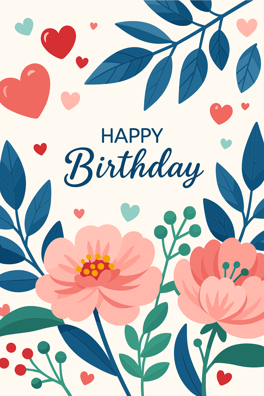 Download Floral Birthday Card, Pastel Colors, White Background. Royalty ...