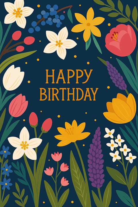 Blommigt Födelsedagskort Mörk - Gratis vektorgrafik på Pixabay