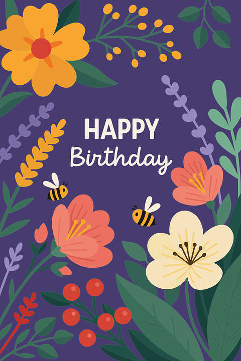 Download Happy Birthday, Birthday Card, Floral Design. Royalty-Free ...