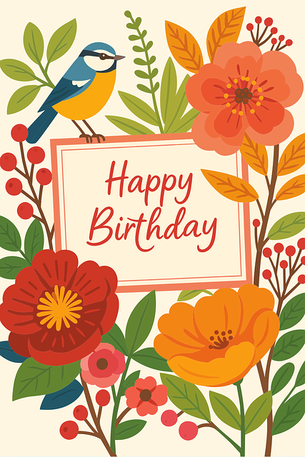 Download Floral Birthday Card, Orange And Red Flowers, Bird ...